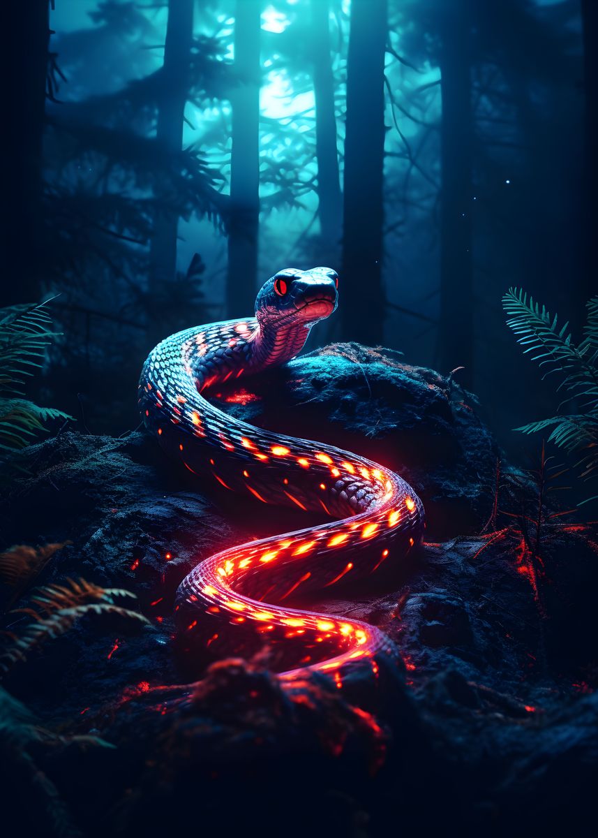 'Bioluminescent Snake' Poster, picture, metal print, paint by SuperNova ...