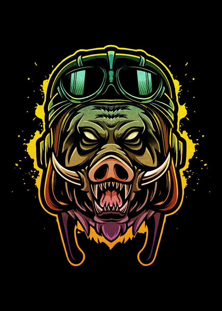 'Angry Hog' Poster, picture, metal print, paint by gredeon arme | Displate