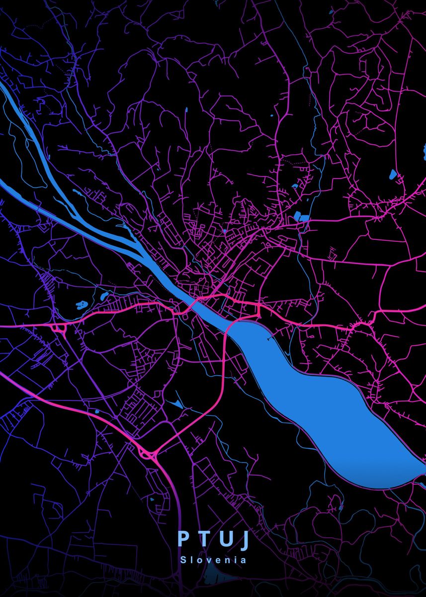 'Ptuj Slovenia Map' Poster, picture, metal print, paint by Deeo | Displate