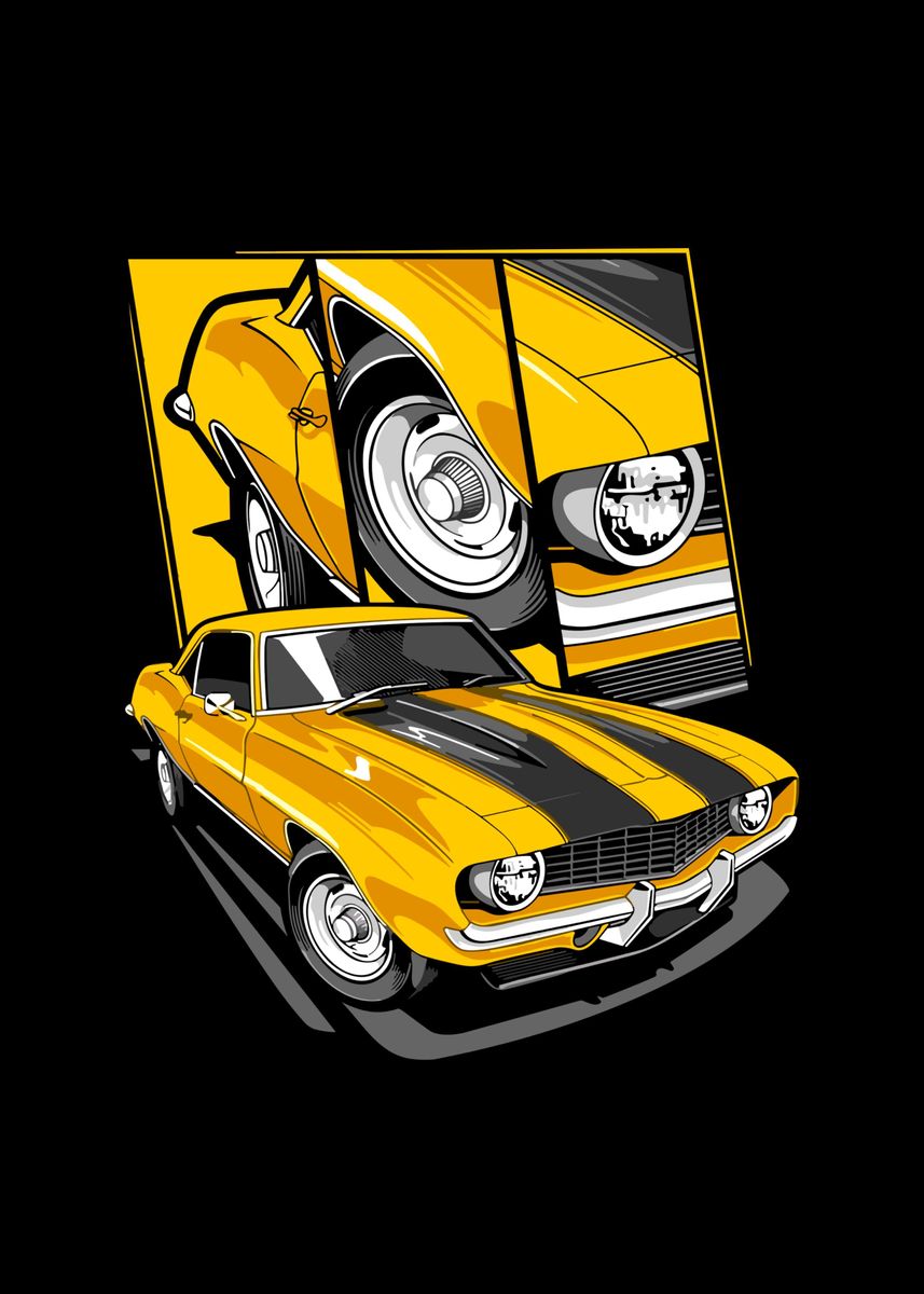 'Classic Car Yellow' Poster, picture, metal print, paint by Savinda ...