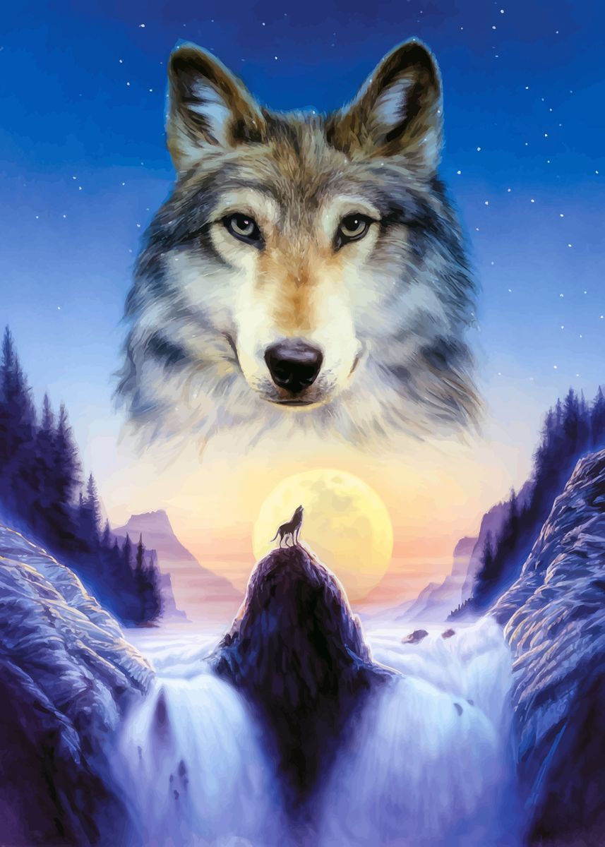 'Moon Wolf' Poster, picture, metal print, paint by tinalamber | Displate