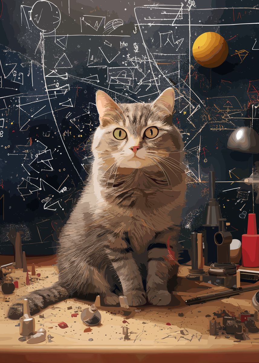 'cat math cute animal' Poster, picture, metal print, paint by Martyn ...