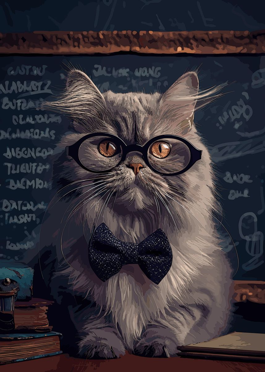 'cat math cute animal' Poster, picture, metal print, paint by Martyn ...