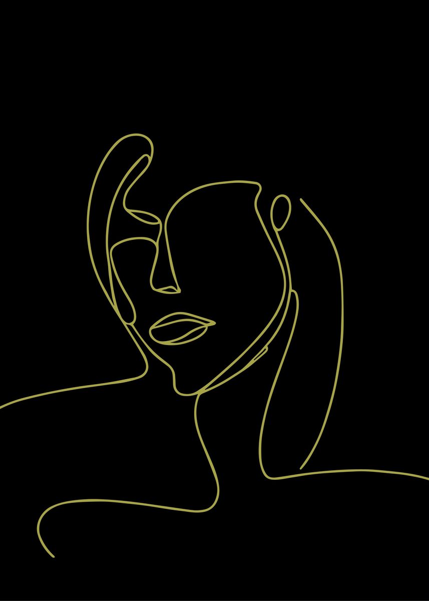 'Golden Line Art Woman Face' Poster, picture, metal print, paint by ...