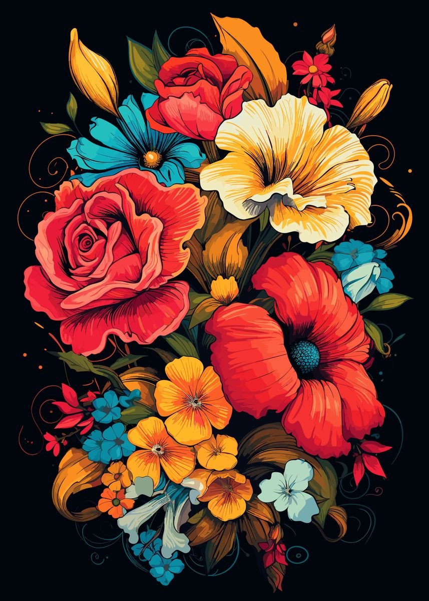 'Flower Bunch' Poster, picture, metal print, paint by Mesh | Displate