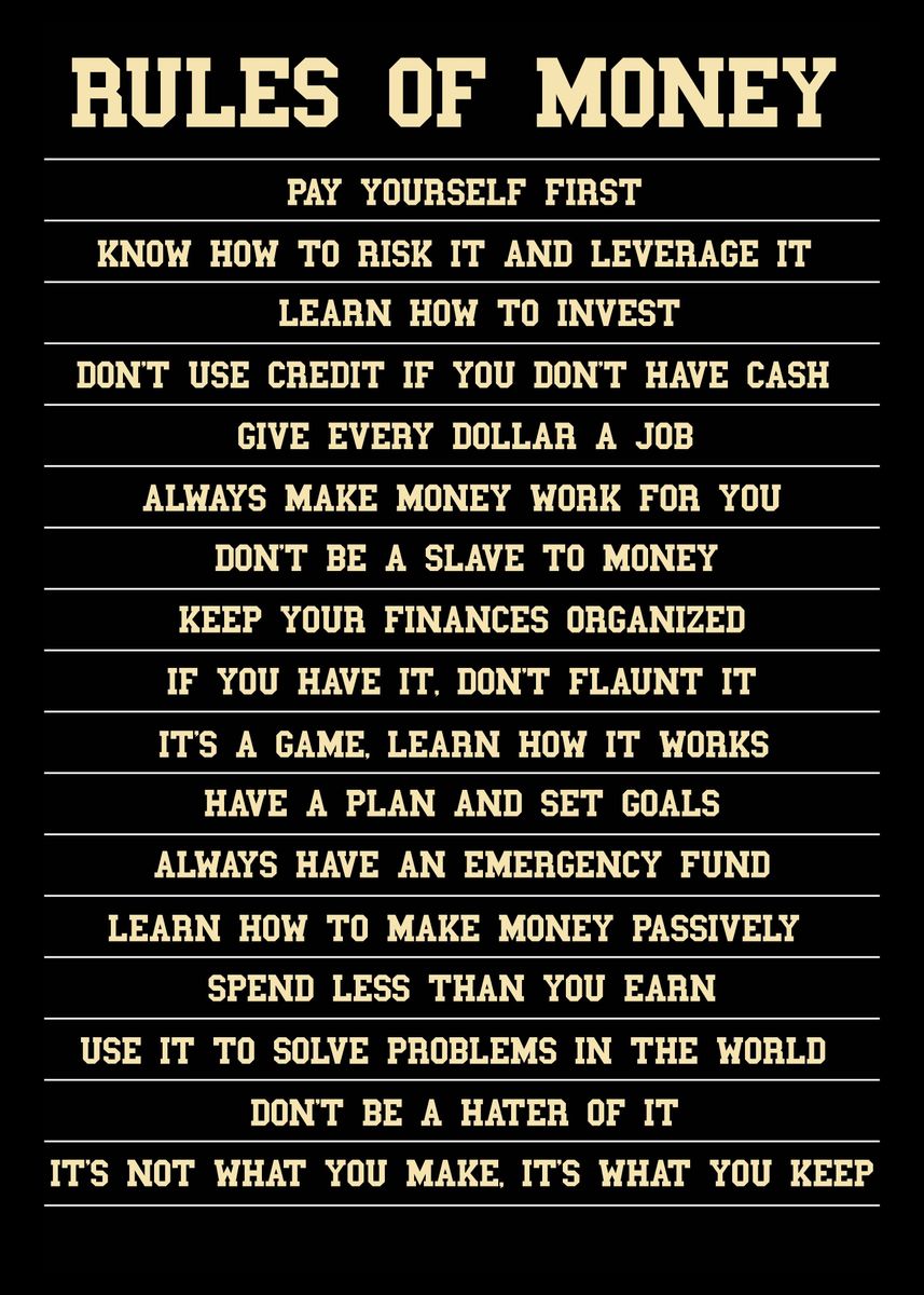 '17 Rules of Money' Poster, picture, metal print, paint by Max Ronn ...