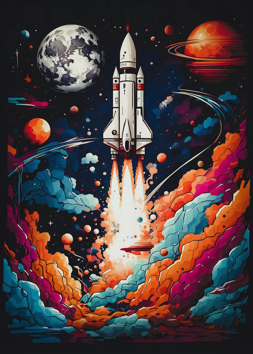 'Rocket launch Colorful Smk' Poster, picture, metal print, paint by ...