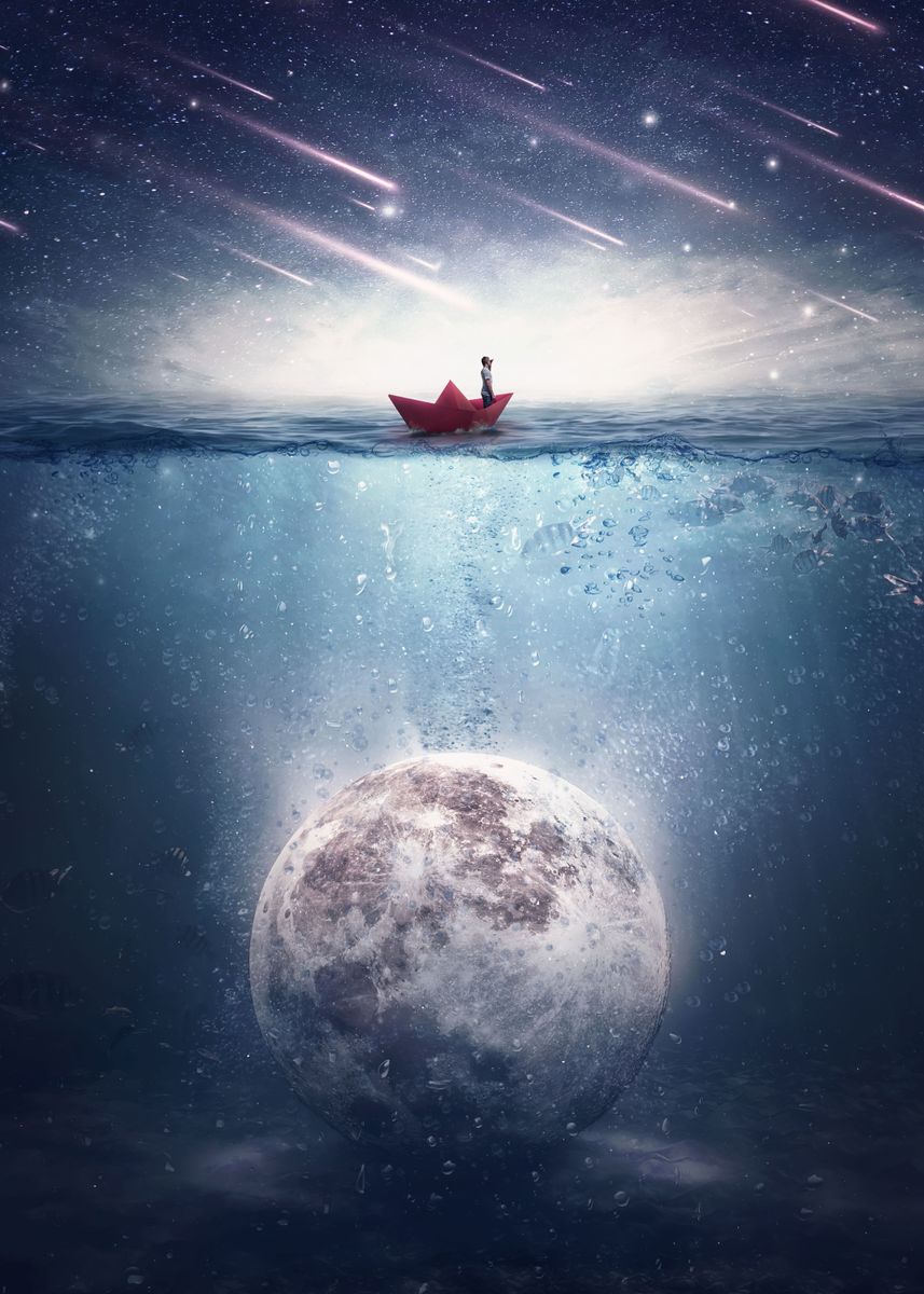 'Searching For The Moon' Poster, picture, metal print, paint by ...