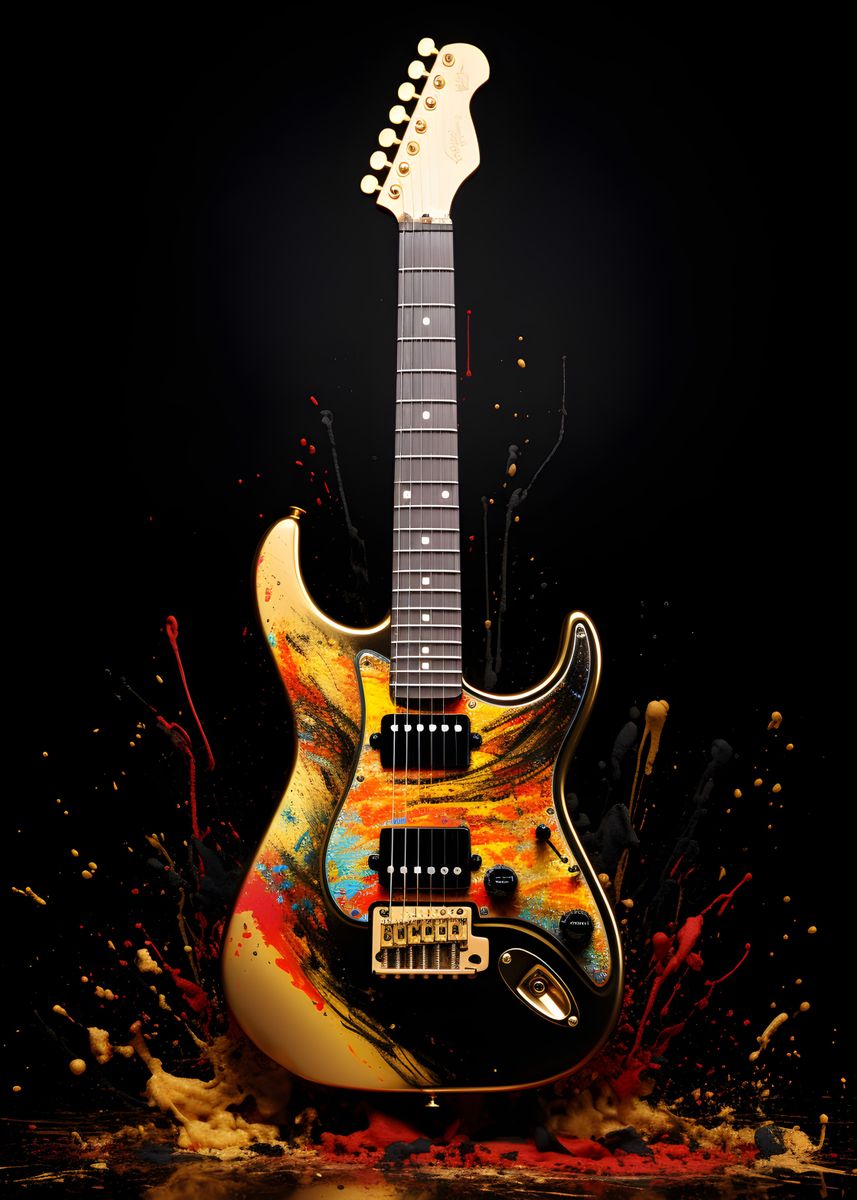 'Electric Guitar Splatter' Poster, picture, metal print, paint by Chris ...