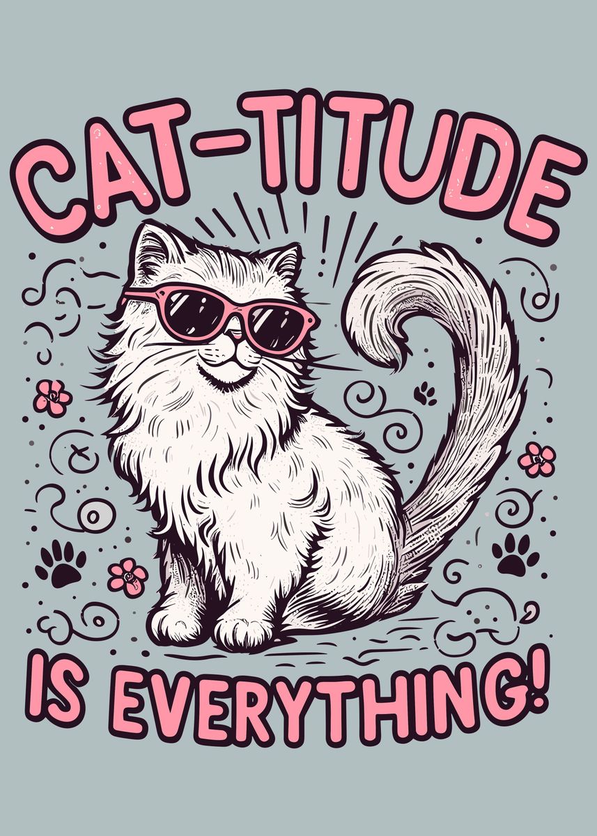 'Cattitude v2' Poster, picture, metal print, paint by Ba Ab | Displate