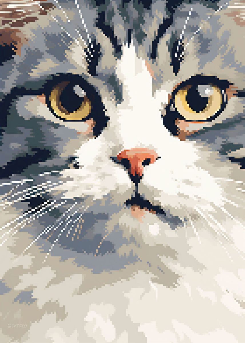 'Cute Cat Closeup Pixel Art' Poster, picture, metal print, paint by ...