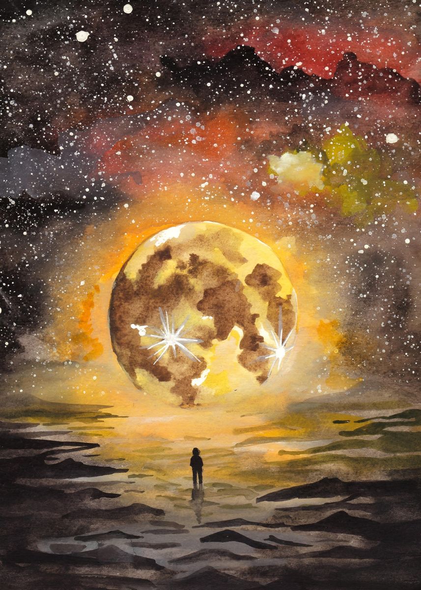 'Watercolor Bright Moon' Poster, picture, metal print, paint by Ydha ...