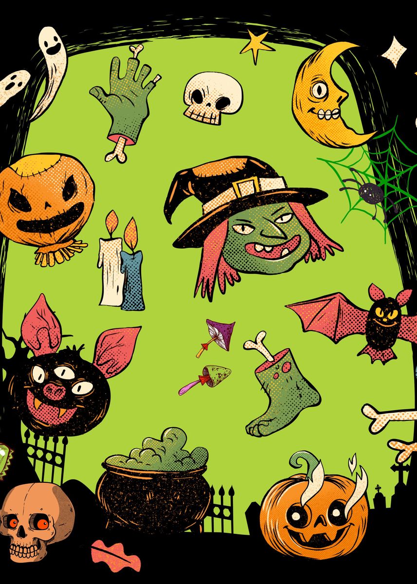 'Green Creepy Halloween' Poster, picture, metal print, paint by EDM ...