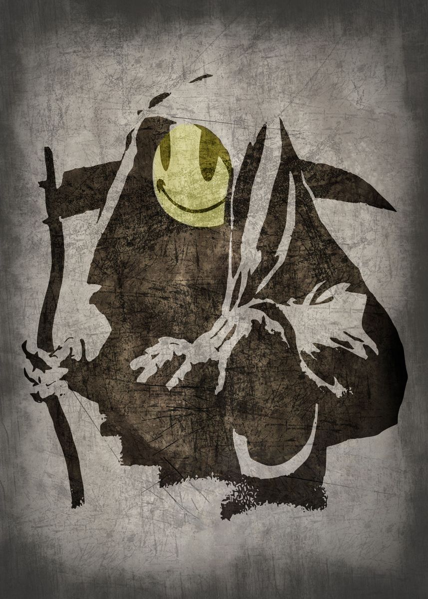 'Grim Reaper Smiley Yellow' Poster, picture, metal print, paint by ...