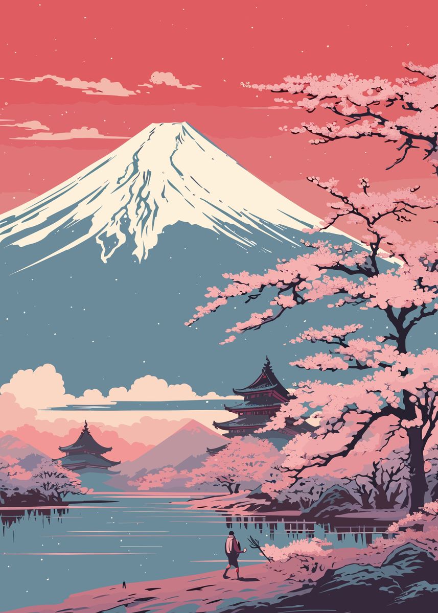 'Japan Fuji River Shinto' Poster, picture, metal print, paint by ...