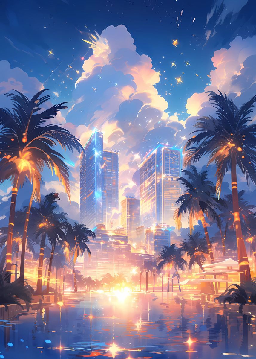 'Anime Miami' Poster, picture, metal print, paint by David Scott | Displate
