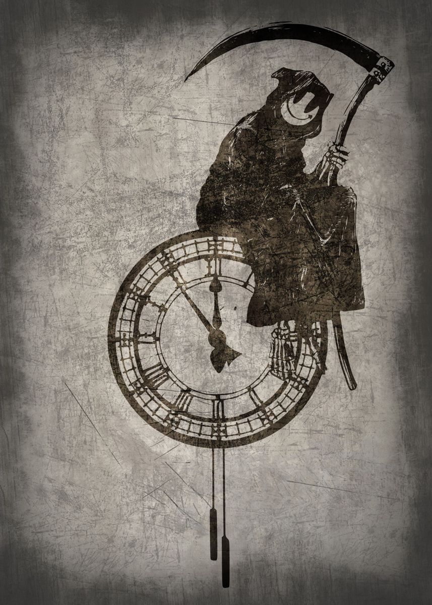 'Grim Reaper Smiley Clock' Poster, picture, metal print, paint by ...