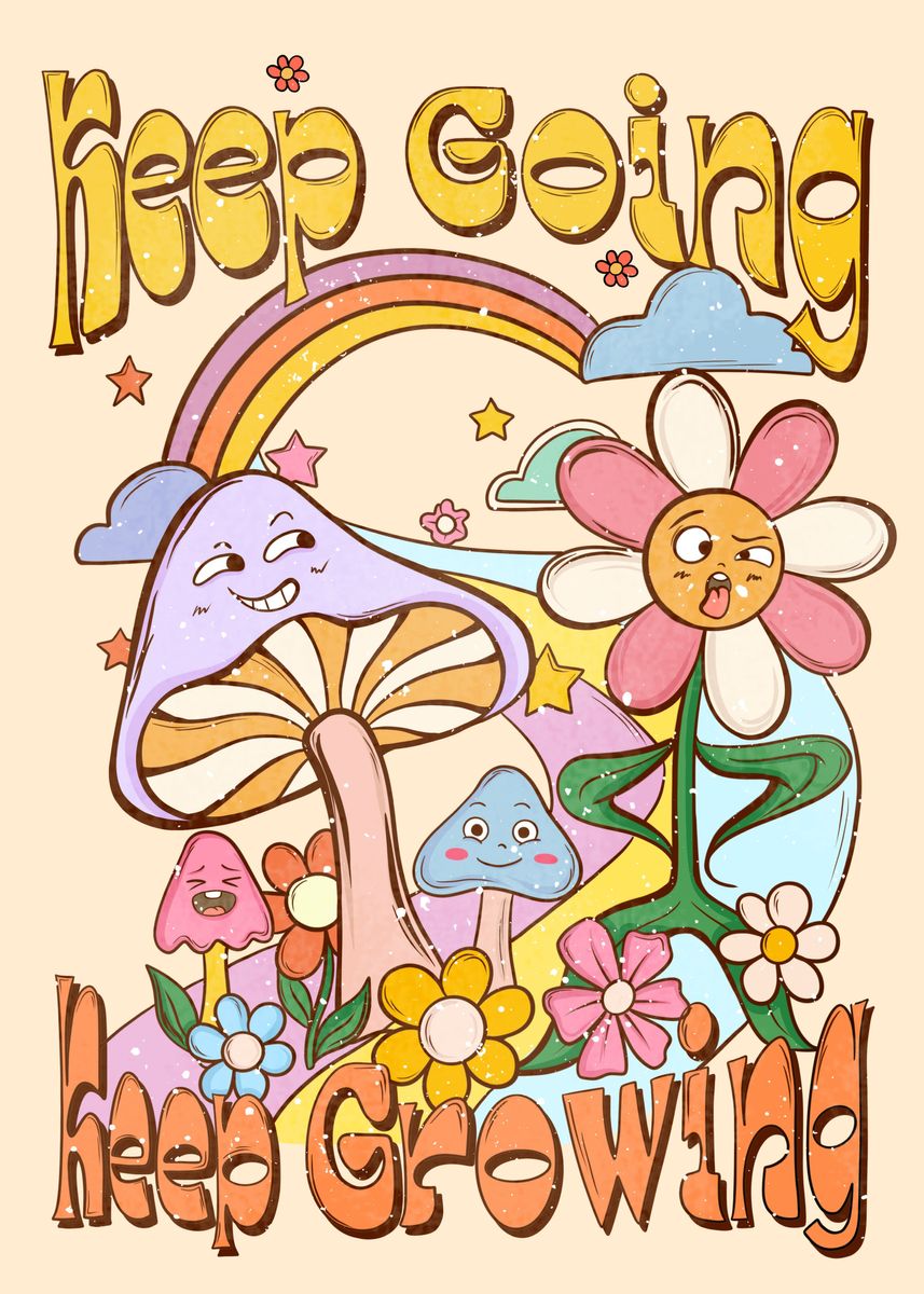 'Retro Flowers Keep growing' Poster, picture, metal print, paint by ...