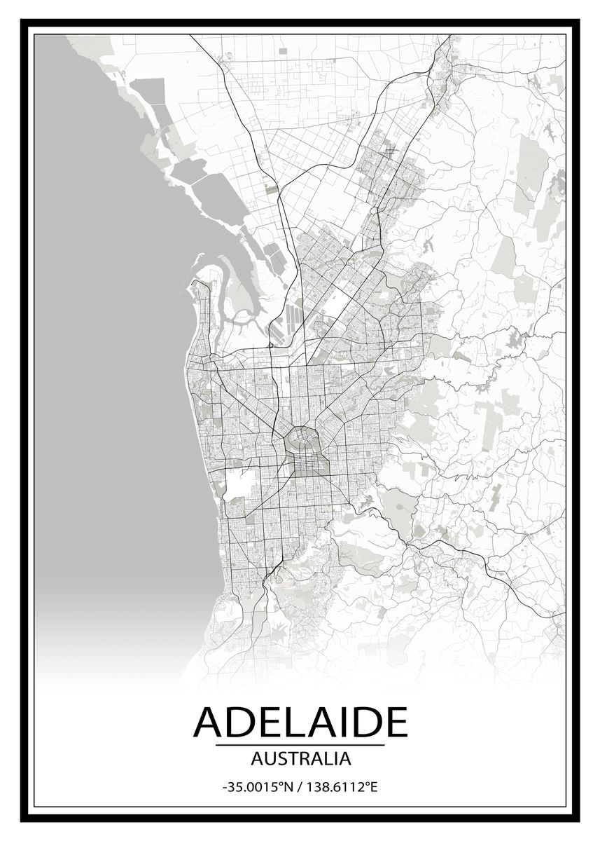 'Adelaide White City Map' Poster, picture, metal print, paint by Wall ...