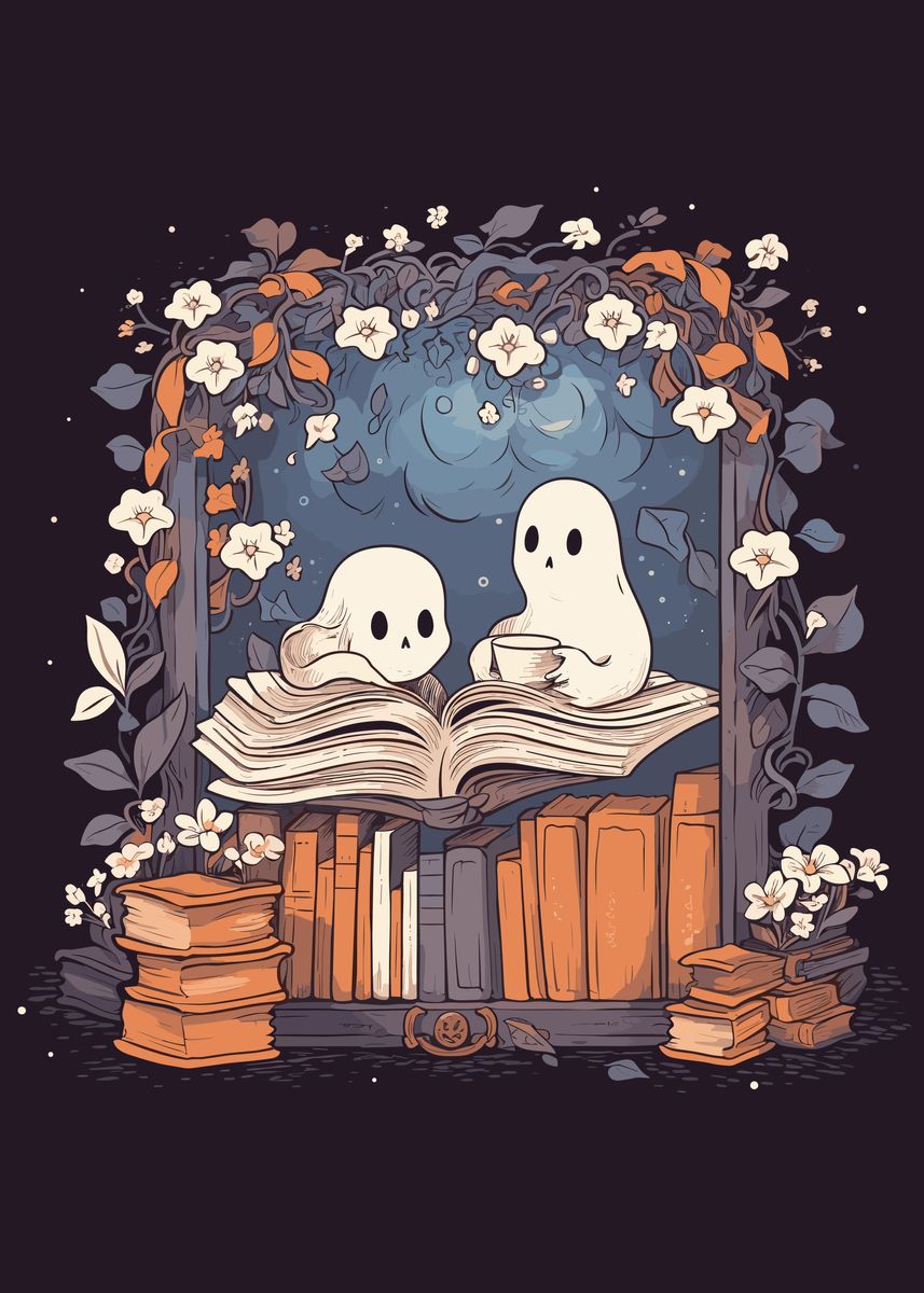 'Cute Ghosts Reading Books' Poster, picture, metal print, paint by ...