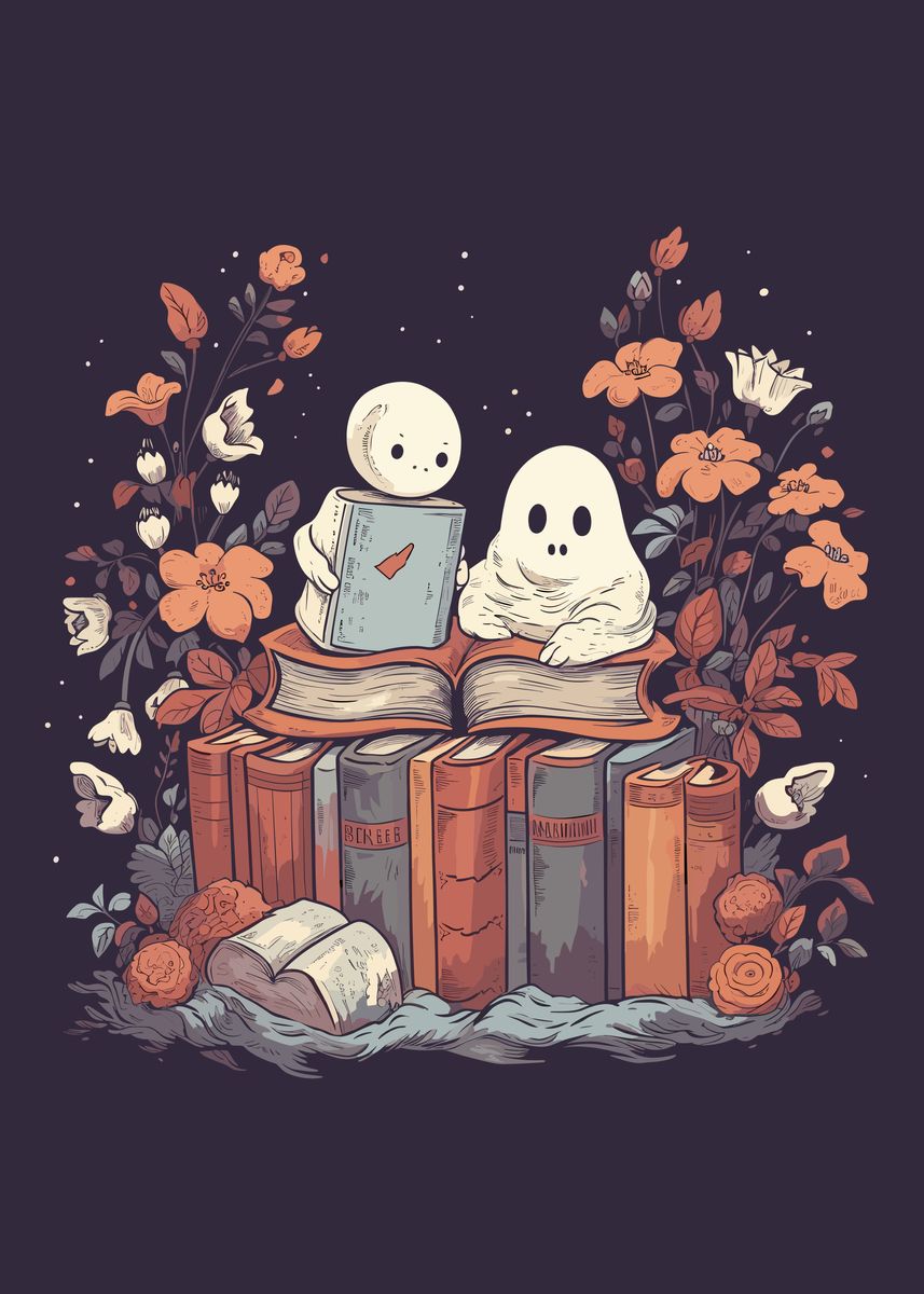 'Cute Ghosts Reading Books' Poster, picture, metal print, paint by ...