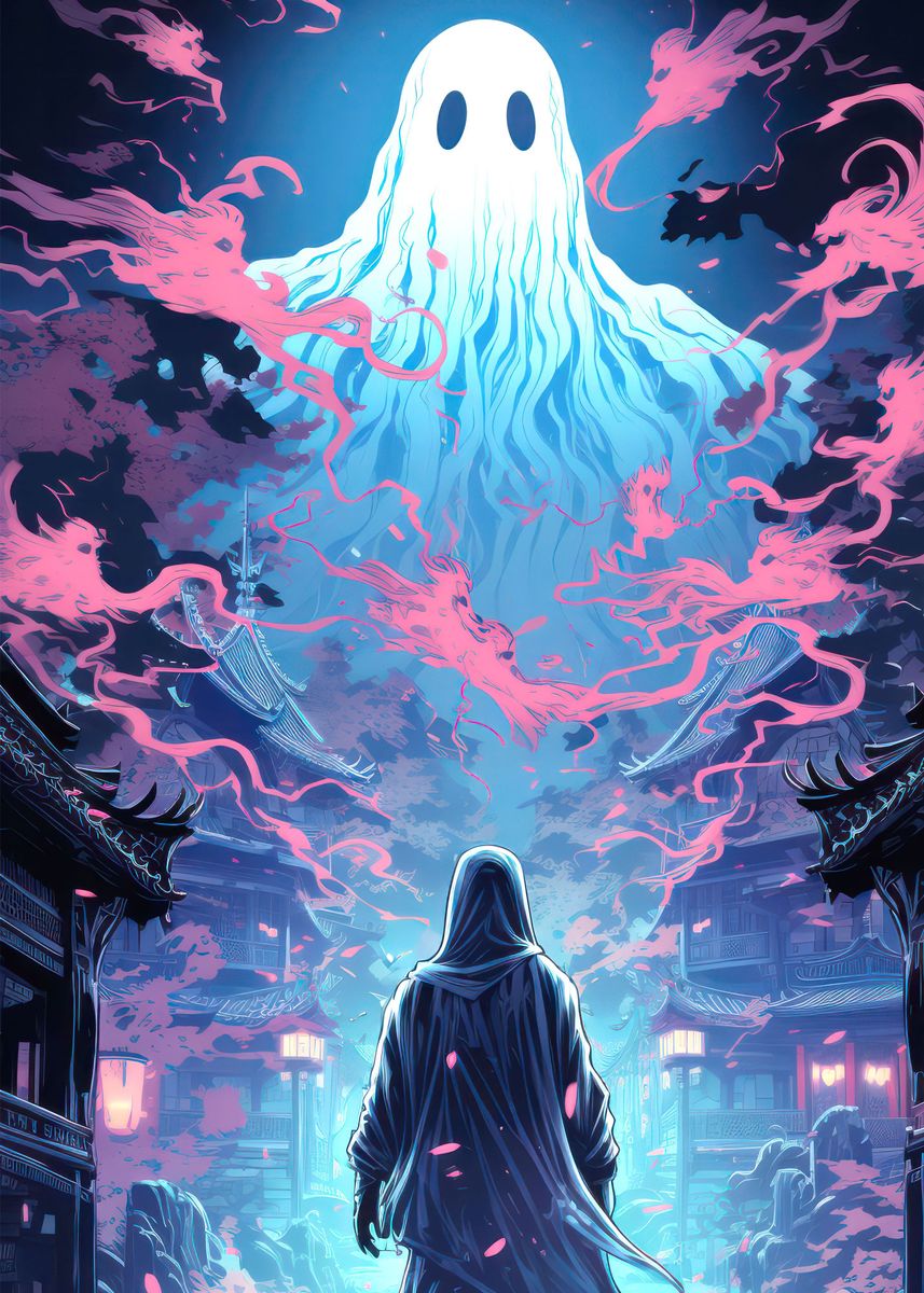 'Anime Neon Halloween Ghost' Poster, picture, metal print, paint by ...