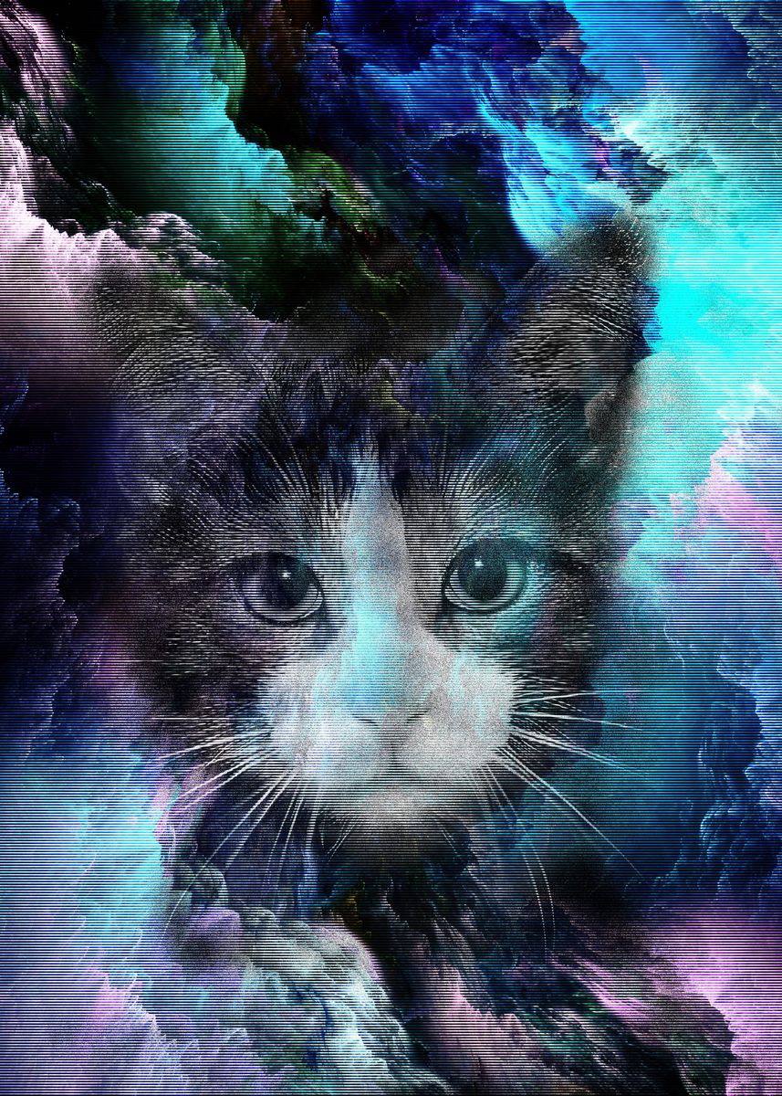 'CAT SPACE NEBULA' Poster, picture, metal print, paint by Kilua | Displate