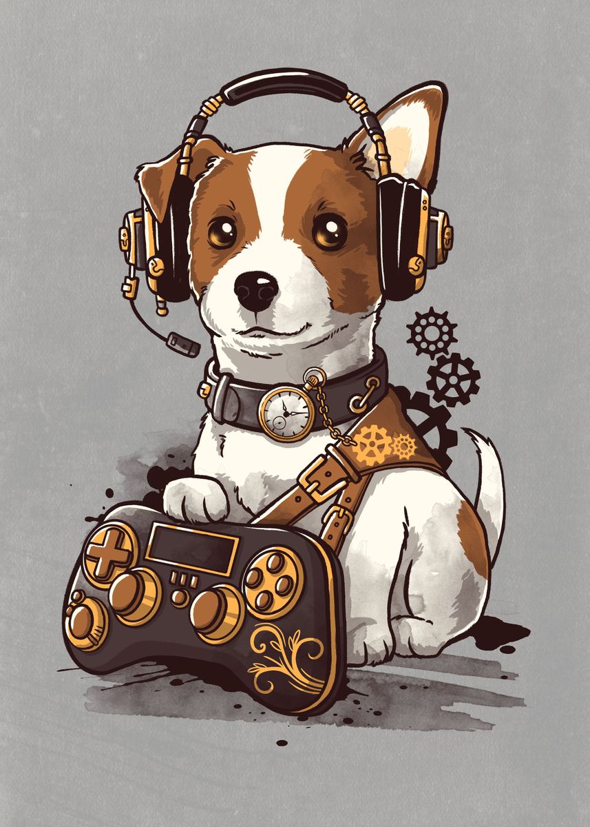 'Steampunk gamer dog' Poster, picture, metal print, paint by NemiMakeit ...
