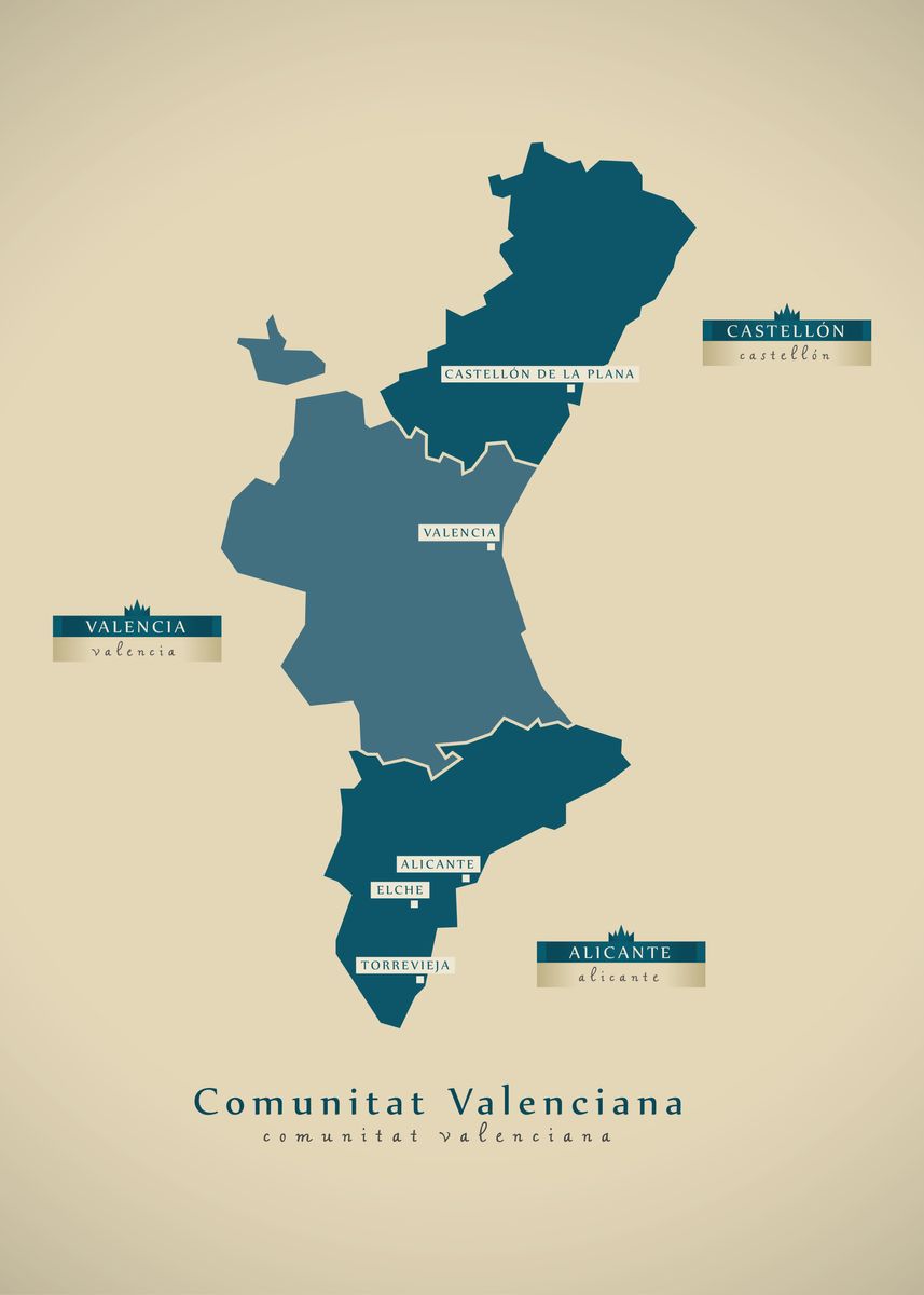 'Comunitat Valenciana Map' Poster by Ingo Menhard | Displate