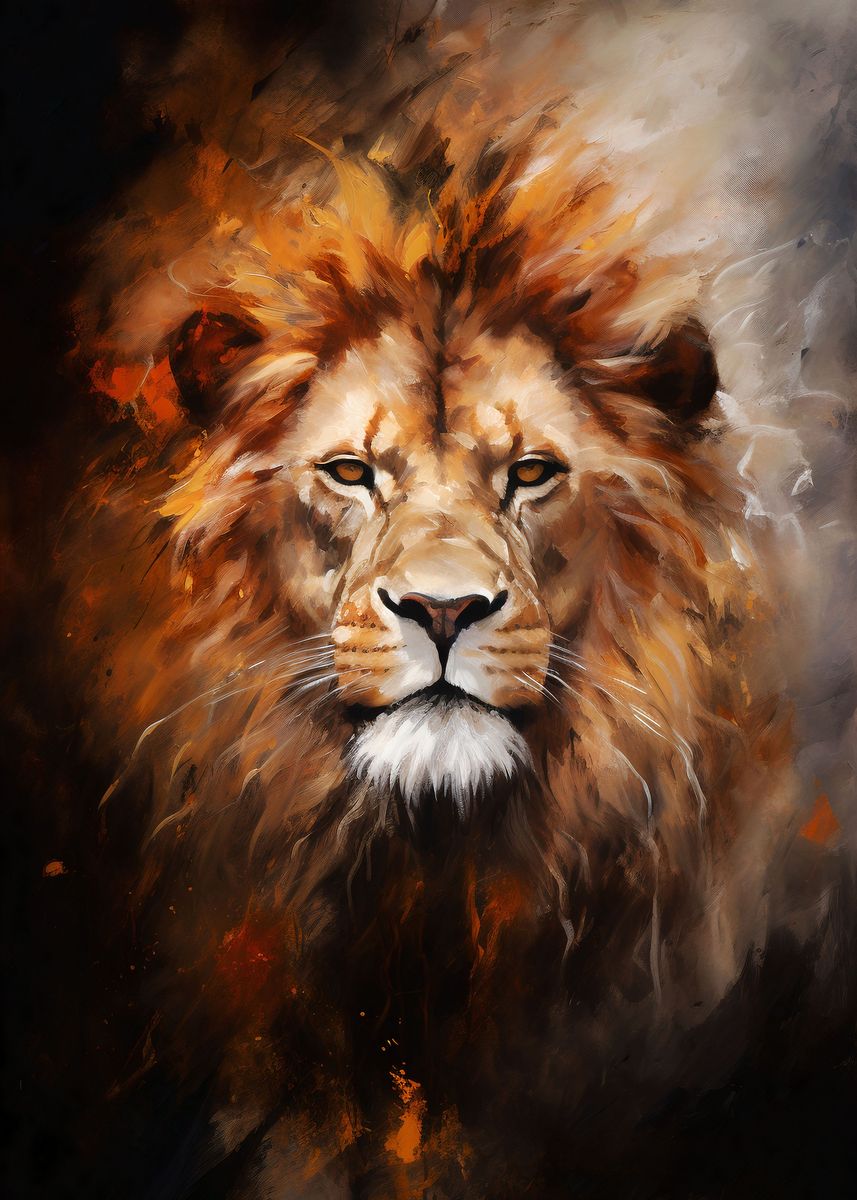 'Lion Abstract' Poster, picture, metal print, paint by Mateusz Ślemp ...