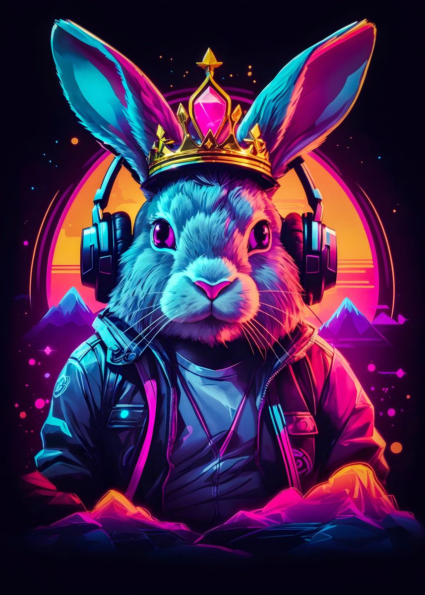 'Rabbit Retro' Poster, picture, metal print, paint by Elz art | Displate