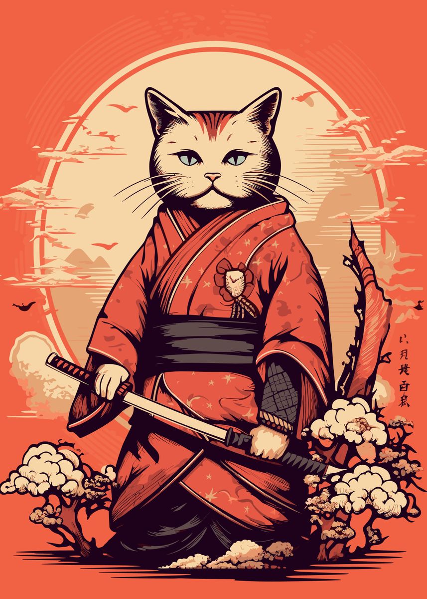 'Japanese Cat Samurai' Poster by Neo Design | Displate