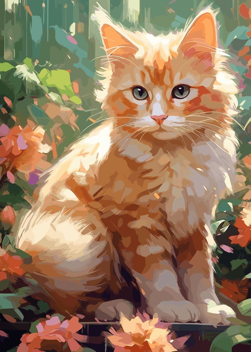 'Cat Cute Flowers ' Poster by Violet Gardner | Displate