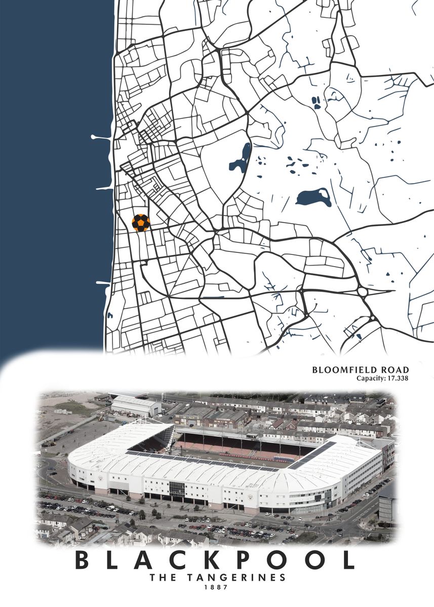 'Blackpool Stadium Bloomfi' Poster, picture, metal print, paint by ...