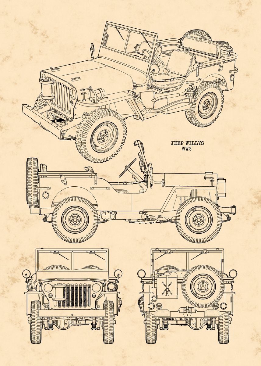 'Jeep Willys WW2' Poster, picture, metal print, paint by line2art ...
