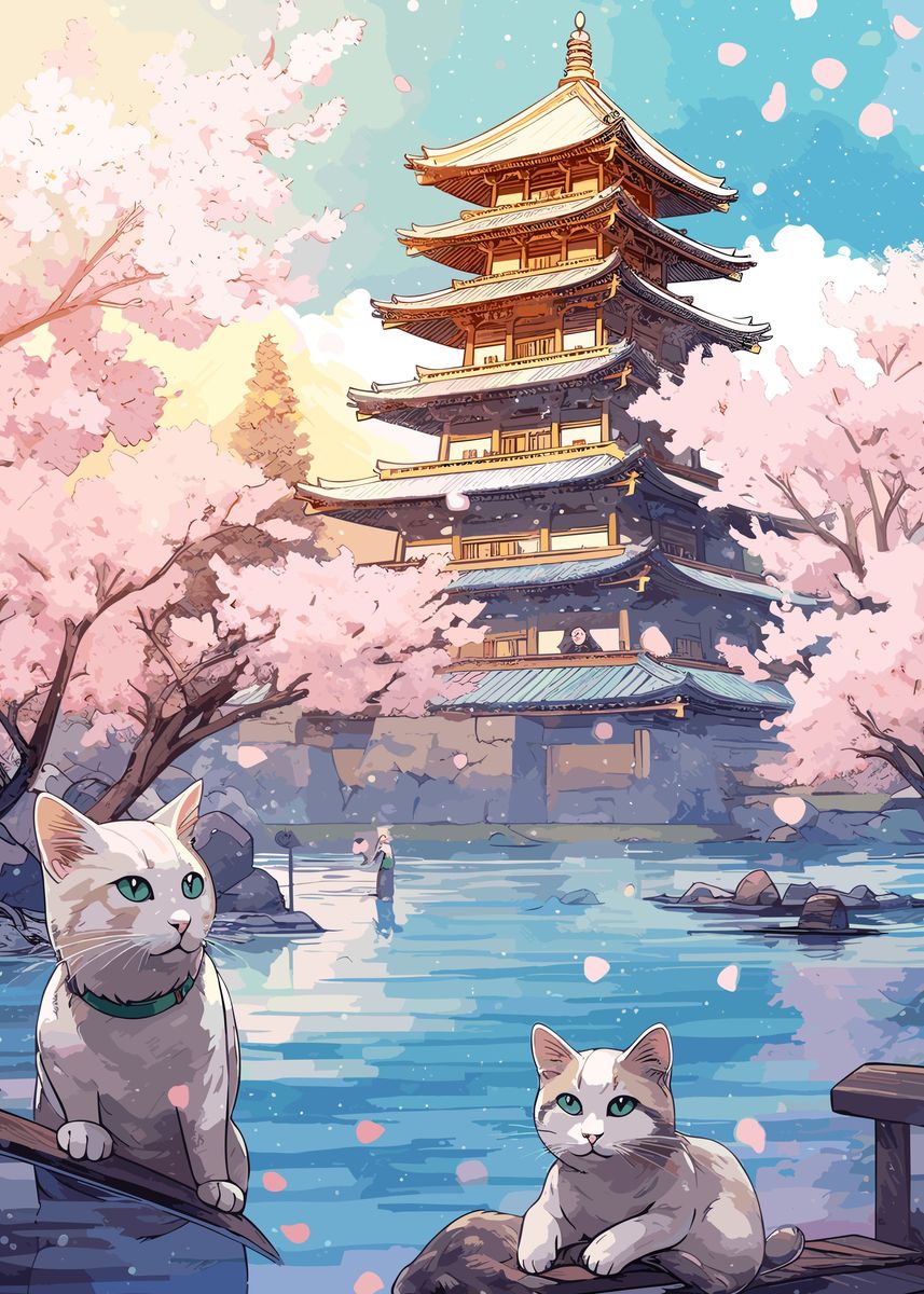 'The Moon Night Cat Japan' Poster, picture, metal print, paint by Ali ...