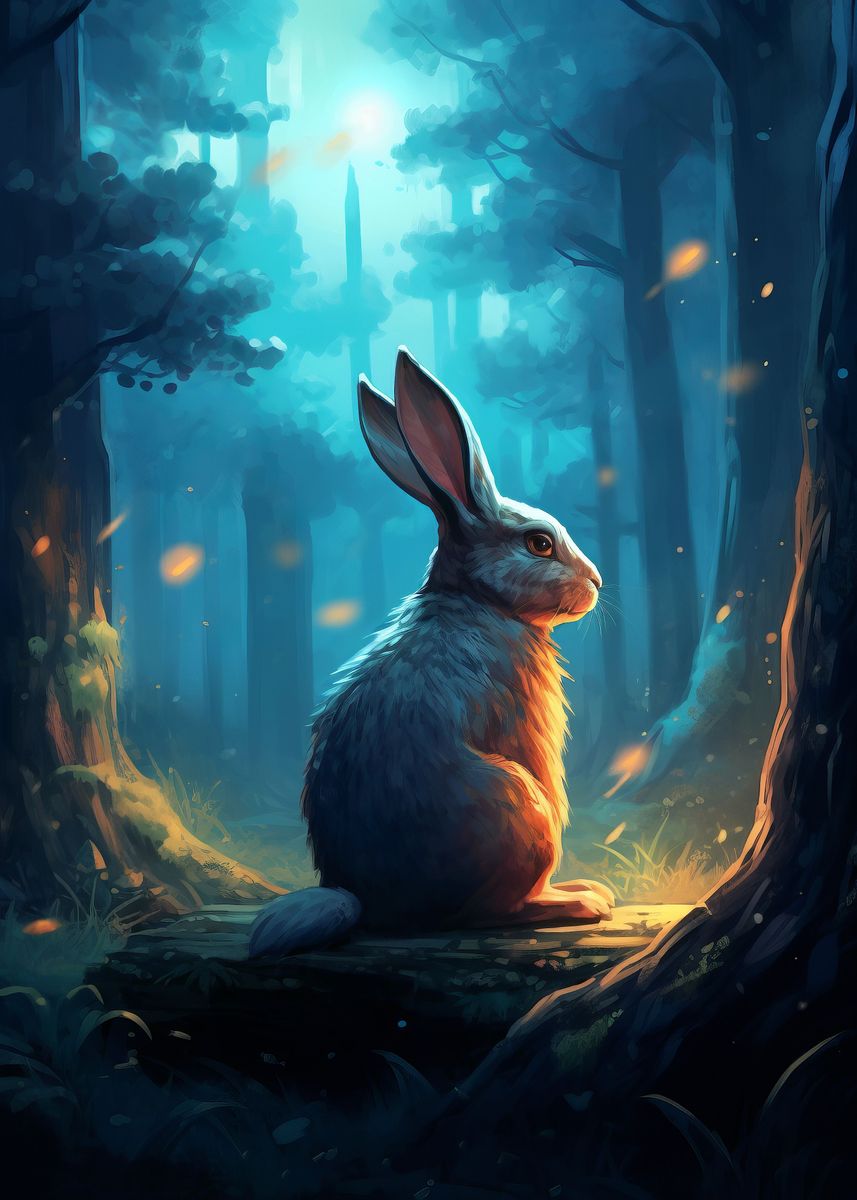 'Rabbit In Forest Bunny' Poster, picture, metal print, paint by AnHa ...