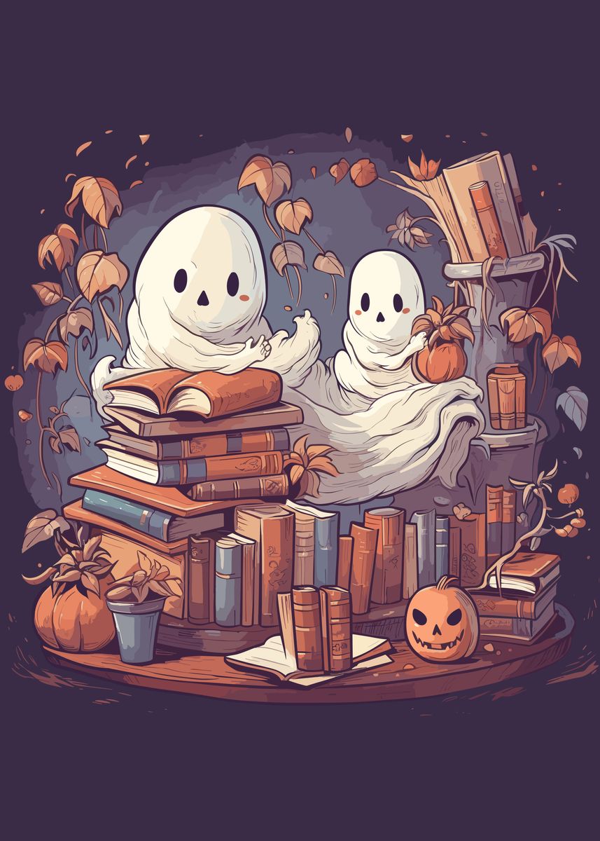 'Cute Ghosts Reading Books' Poster, picture, metal print, paint by ...