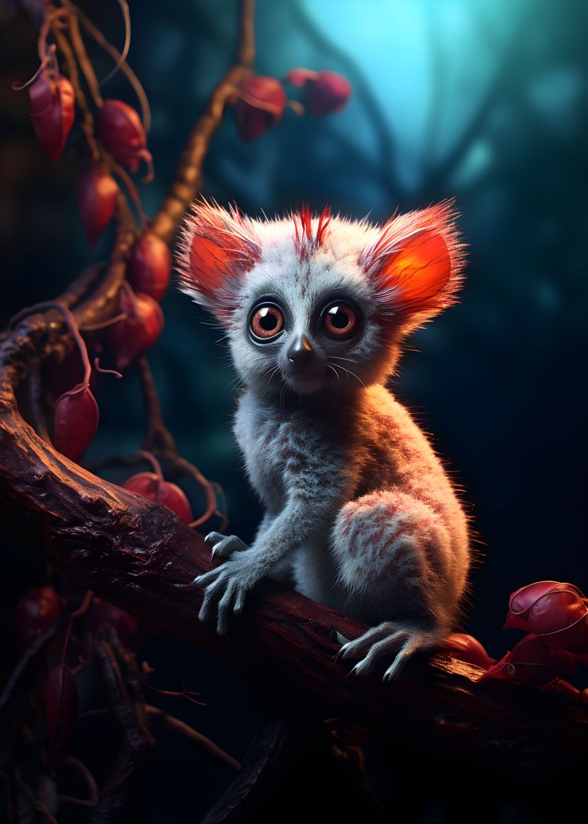 'Cute Forest Lemur Alien' Poster, picture, metal print, paint by ...