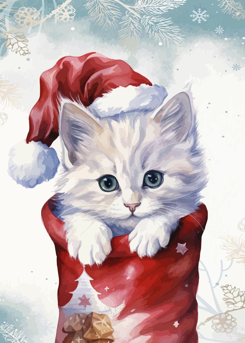 'Cat cute Christmas' Poster by david wiliam Chan | Displate