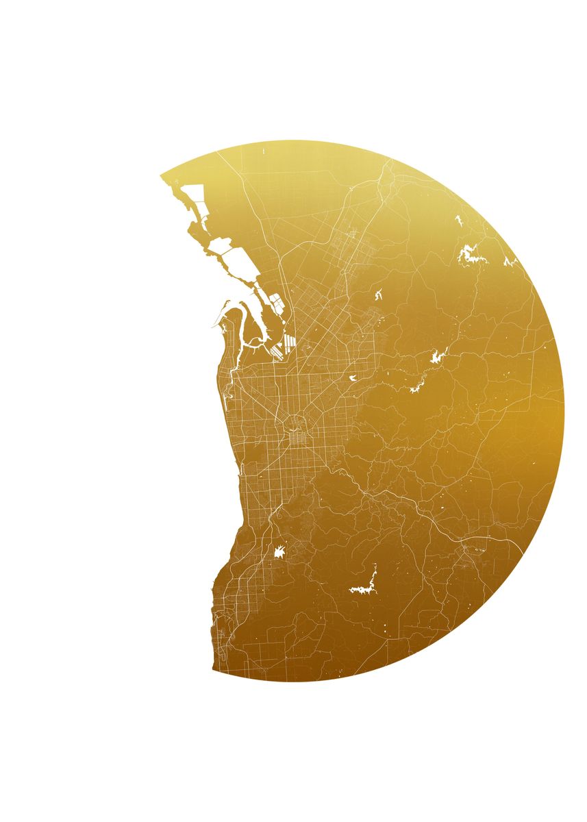 'Adelaide Gold on White Map' Poster, picture, metal print, paint by ...
