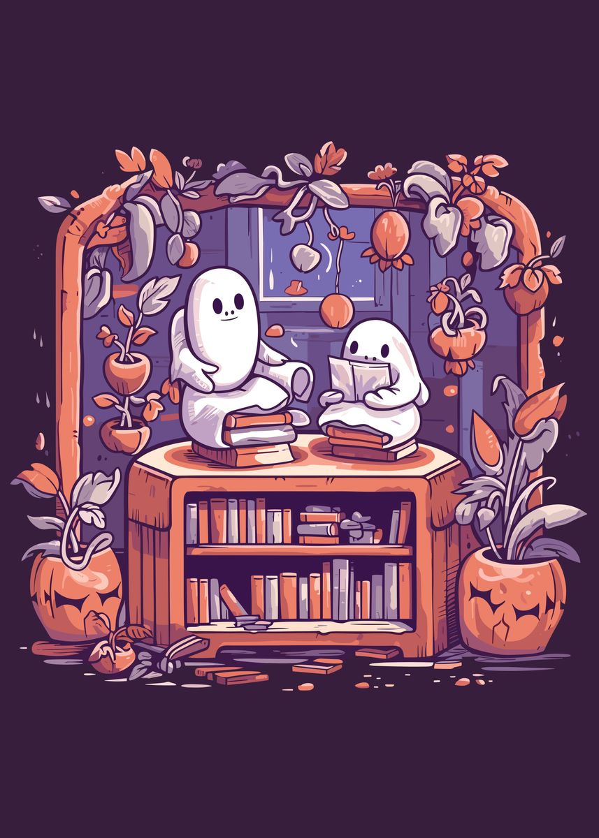 'Cute Ghosts Reading Books' Poster, picture, metal print, paint by ...