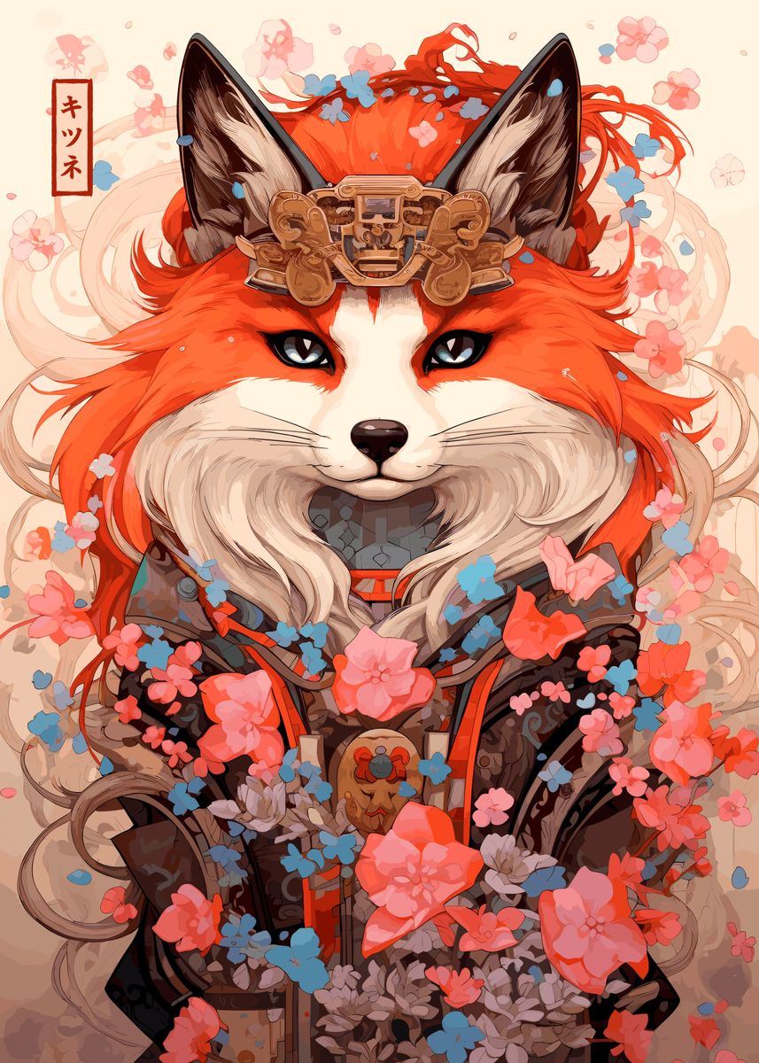 'Japanese Fox Art' Poster, picture, metal print, paint by Walton Rafae ...