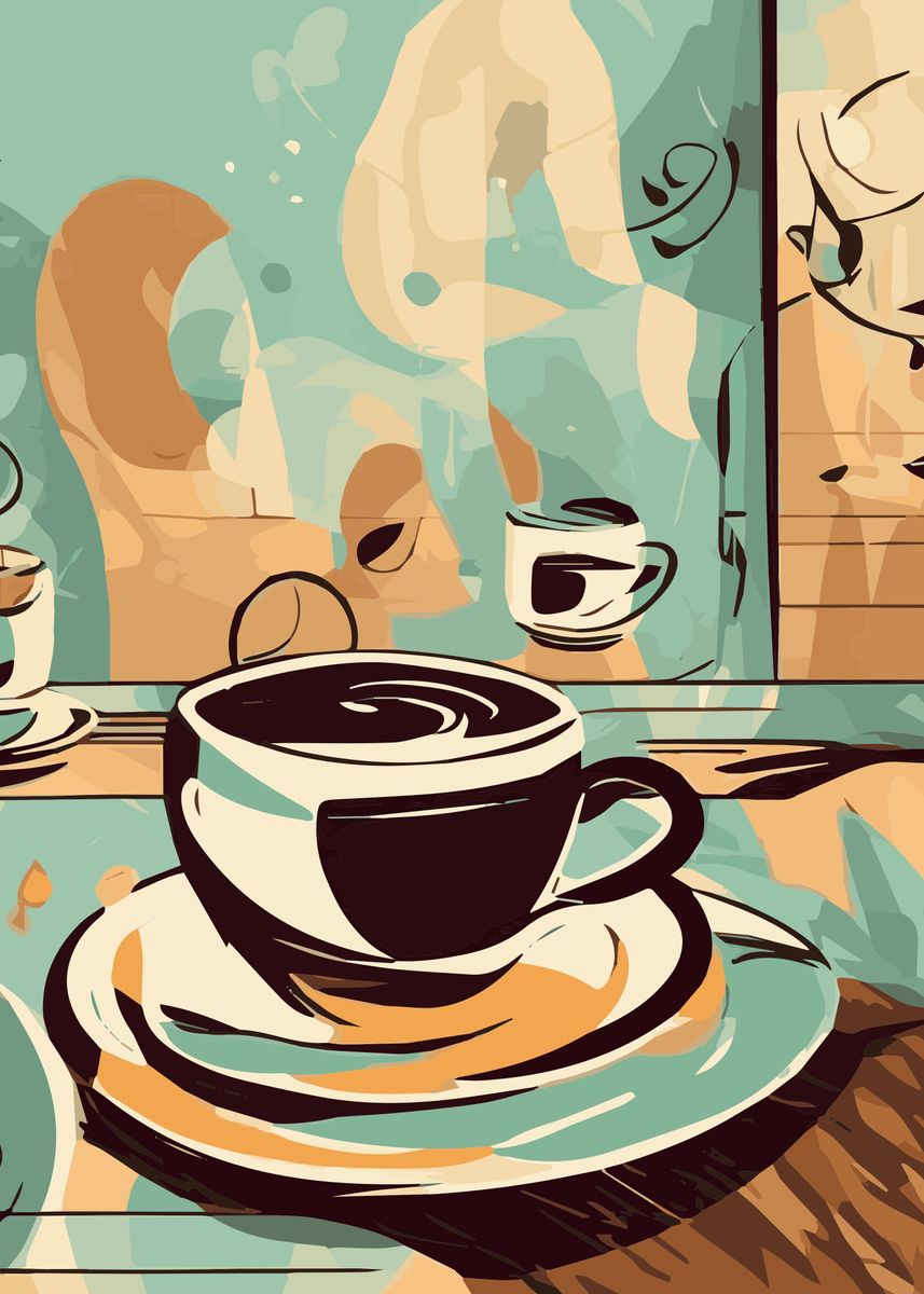 'Colorful Coffee Cafe' Poster, picture, metal print, paint by Maricris ...