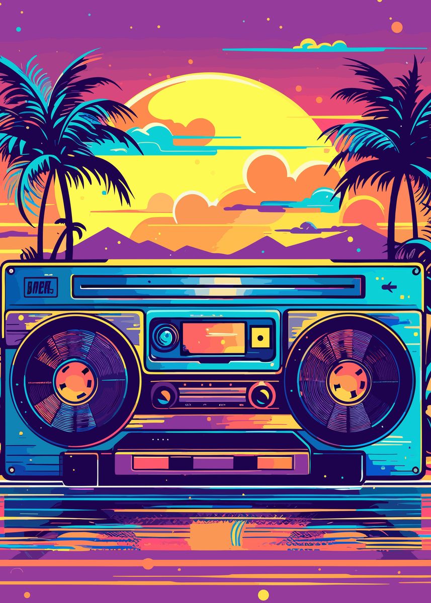 'Music Synthwave 80s' Poster, picture, metal print, paint by ...