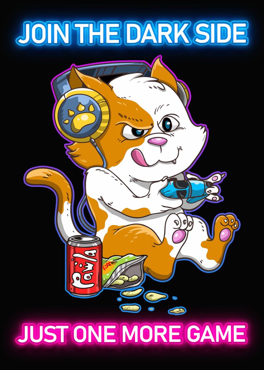 'Cat Gaming Neon Game' Poster, picture, metal print, paint by Love ...