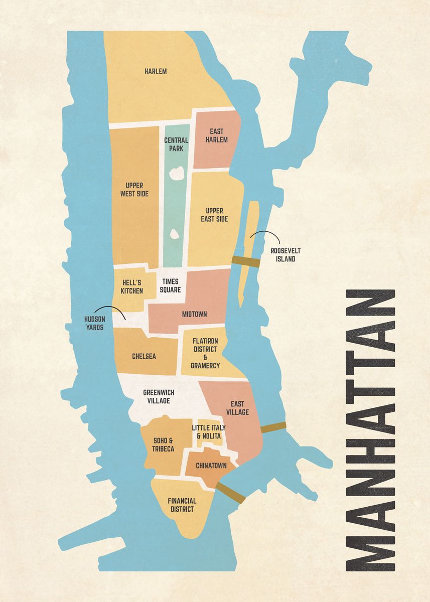 'Manhattan City Map' Poster, picture, metal print, paint by Cool Worker ...