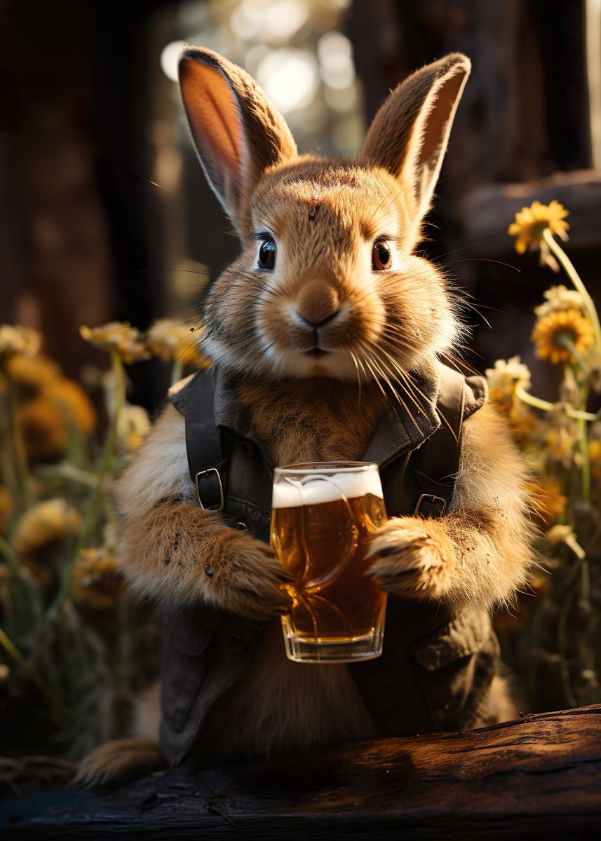 'Beer-Loving Rabbit Art' Poster, picture, metal print, paint by Modern ...