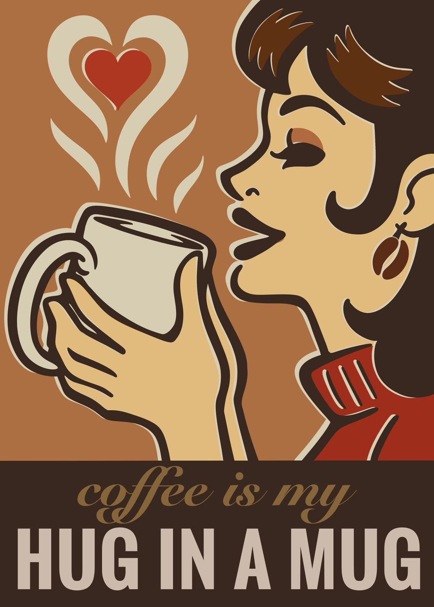 'Hug in a mug' Poster, picture, metal print, paint by Selja Cute | Displate