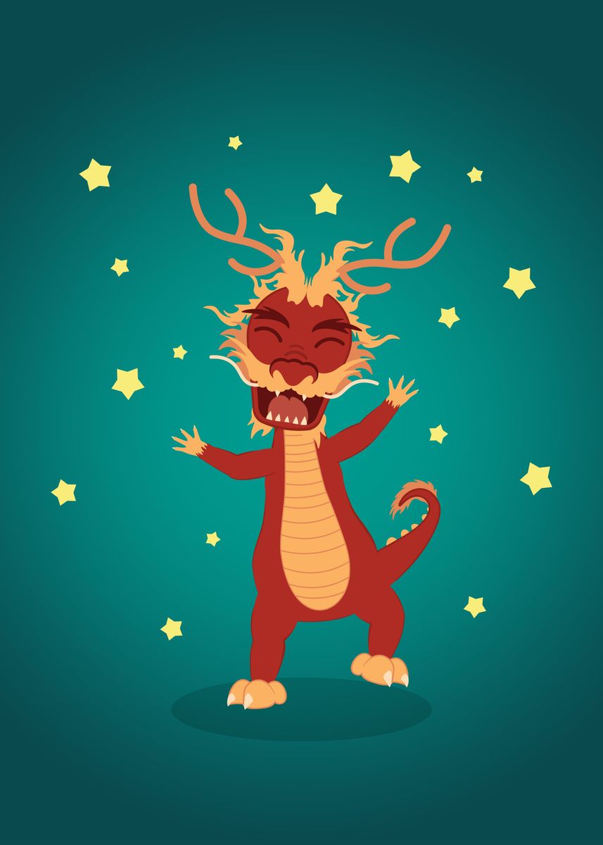 'Red dragon dancing' Poster, picture, metal print, paint by AnnArtshock ...